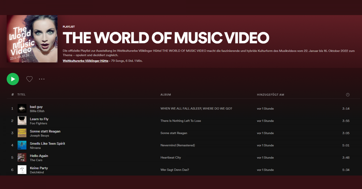 Spotify Playlist zu "The World of Video Music Video" – Media Archive – Weltkulturerbe Völklinger ...